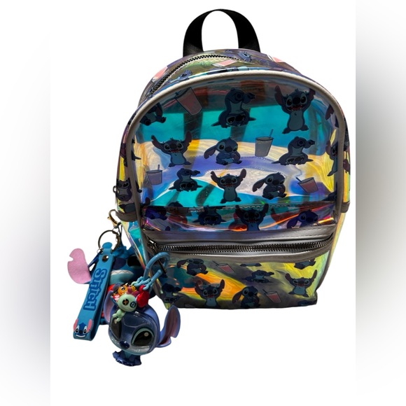 Disney | Bags | Stitch Disney Holographic Backpack With Keychains ...